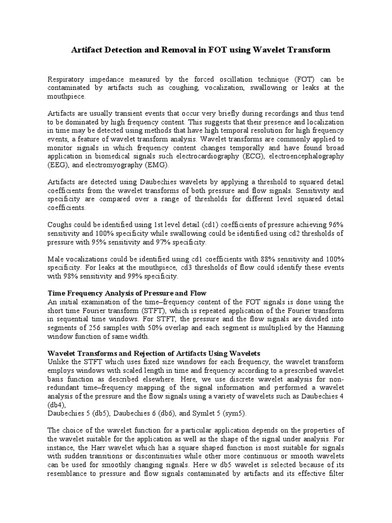 Artifact Detection | PDF | Wavelet | Information And Communications ...