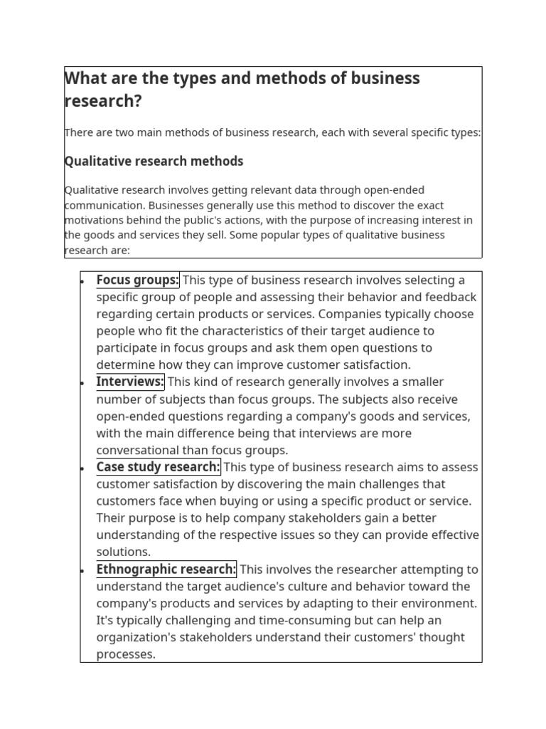 Types of Business Research | PDF | Career & Growth | Business