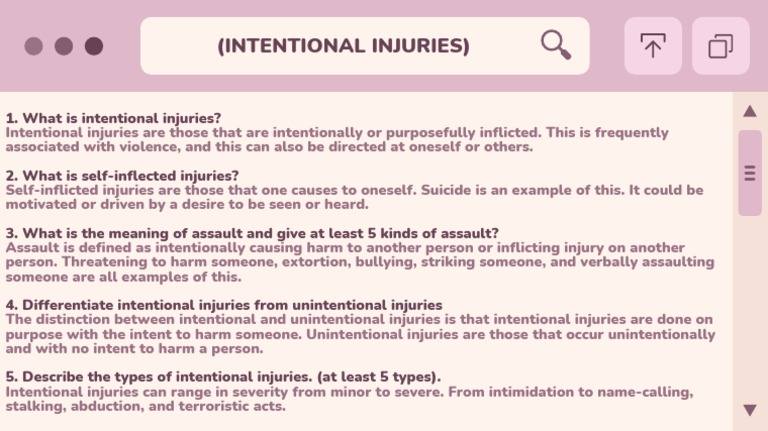 Types of Intentional Injuries | PDF | Self-Improvement
