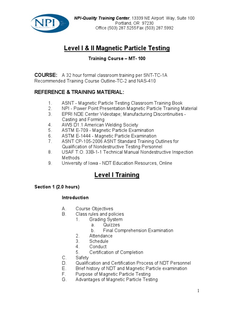 Level I & II Magnetic Particle Training | PDF | Nondestructive Testing ...
