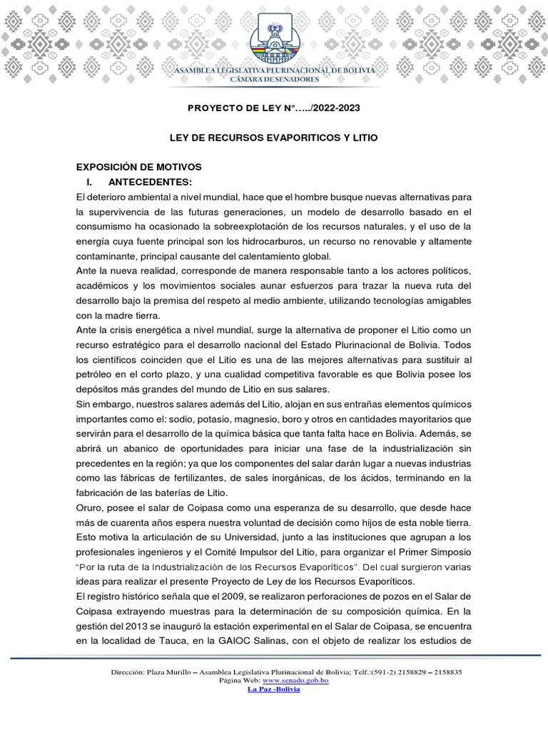 21-1-23 Propuesta de Ley Borrador V4jfinal | PDF | Bolivia | Minería