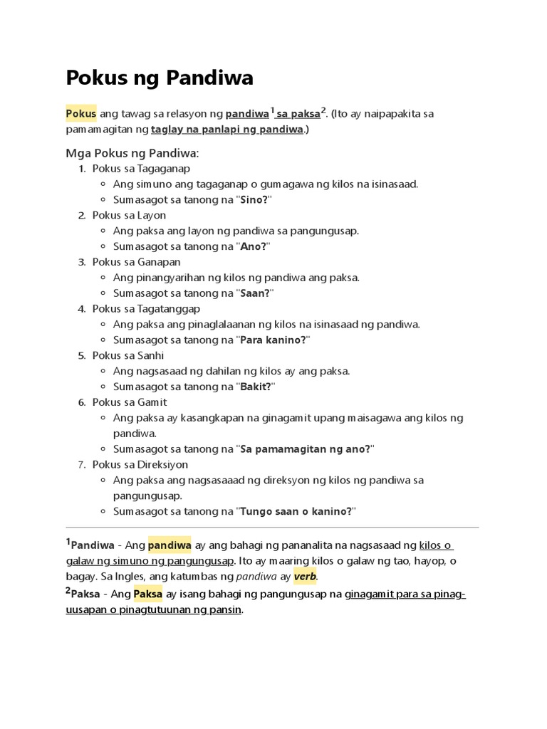 Pokus NG Pandiwa | PDF