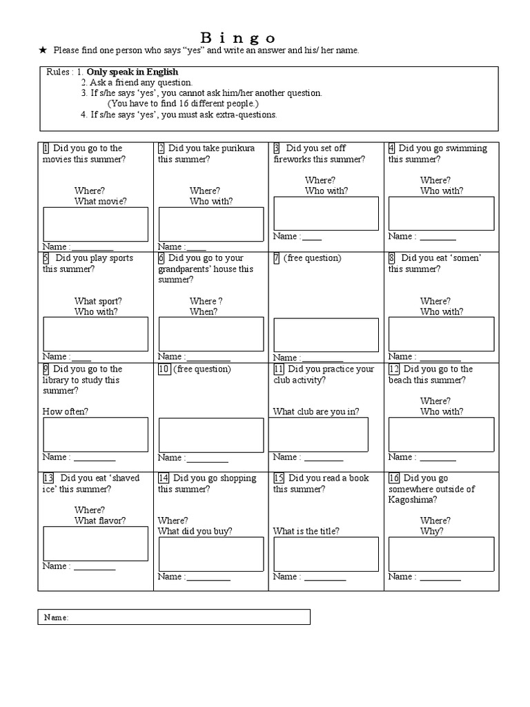 Speaking Bingo | PDF