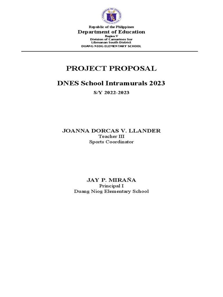 Project Proposal School Intramurals | PDF | Literacy | Learning