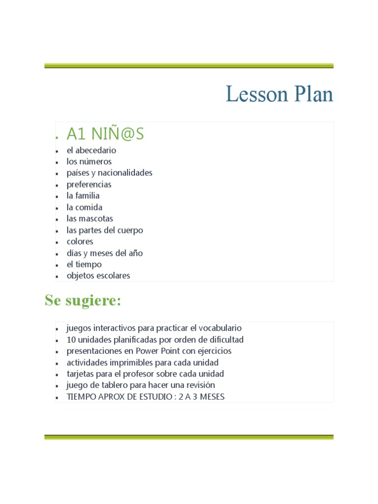 Lesson Plan A1 Niñ@s | PDF