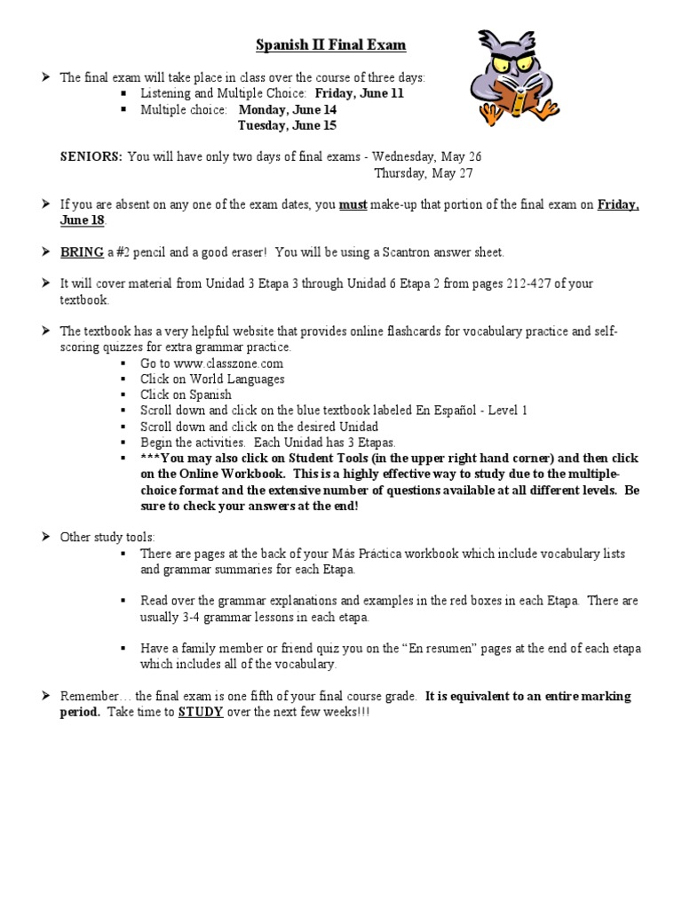 Spanish II Final Exam Packet | PDF | Test (Assessment) | Cognitive Science