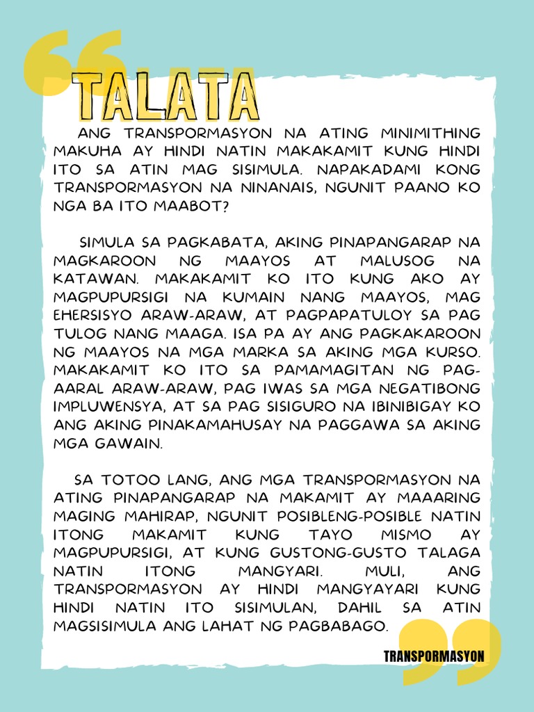 Talata Transpormasyon | PDF