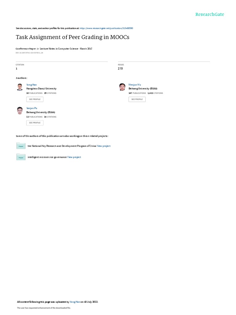 Task Assignmentof Peer Gradingin MOOCs | Download Free PDF | Massive Open Online Course | Simulation