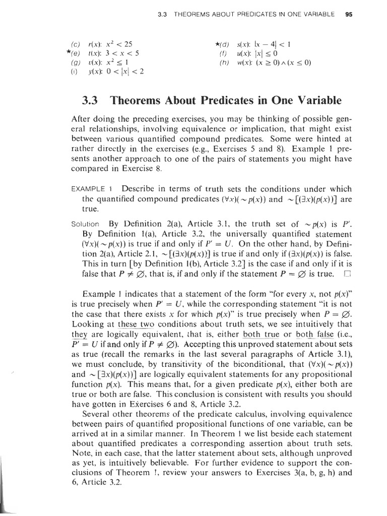 3.3 Theorems About Predicates in One Variable: (G) U (X) : X 2 I (F ...