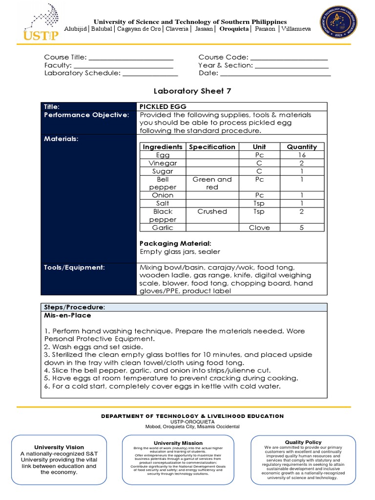 Lab Sheet 7 Pickled Egg | PDF | Pickling | Egg As Food