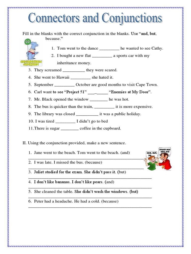 Conjunctions Exercise Worksheet | PDF