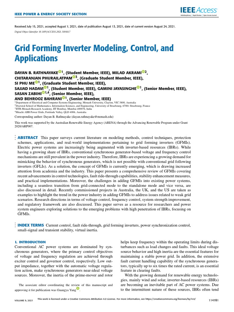 Grid Forming Inverter Modeling, Control, and Applications: Ieee Power ...