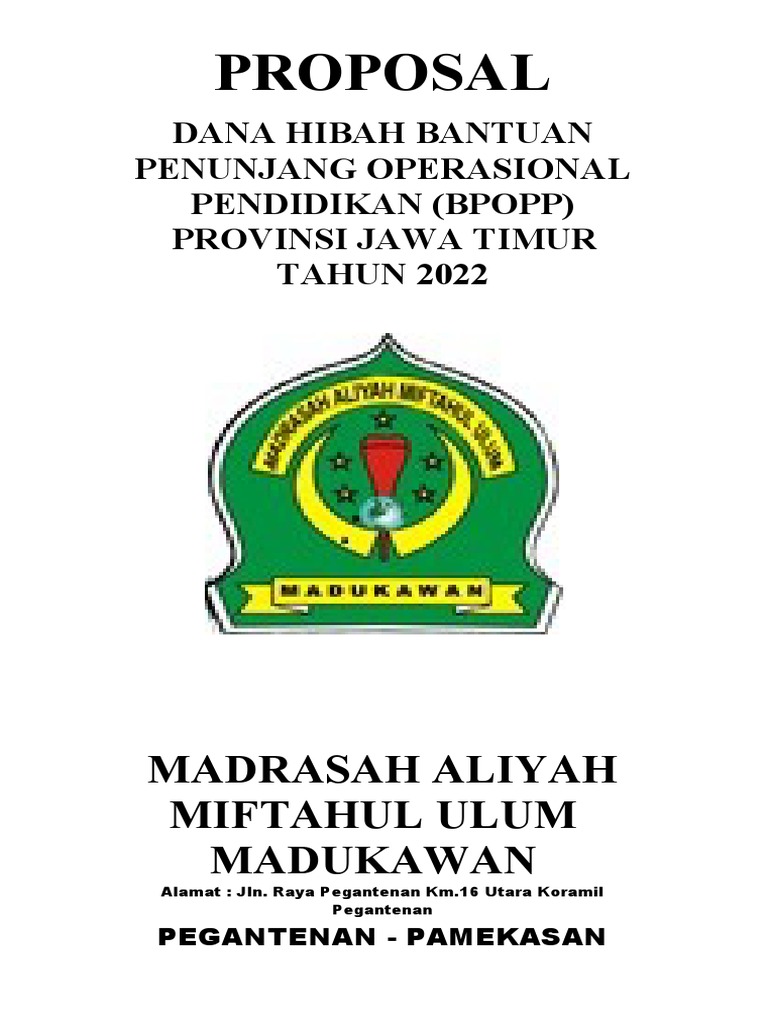 Proposal BPOPP Jawa Timur Jenjang Madrasah Aliyah | PDF