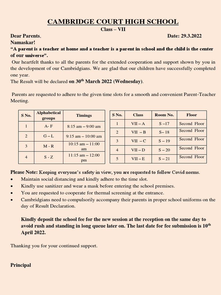 Result Declaration Circular Class VII | PDF