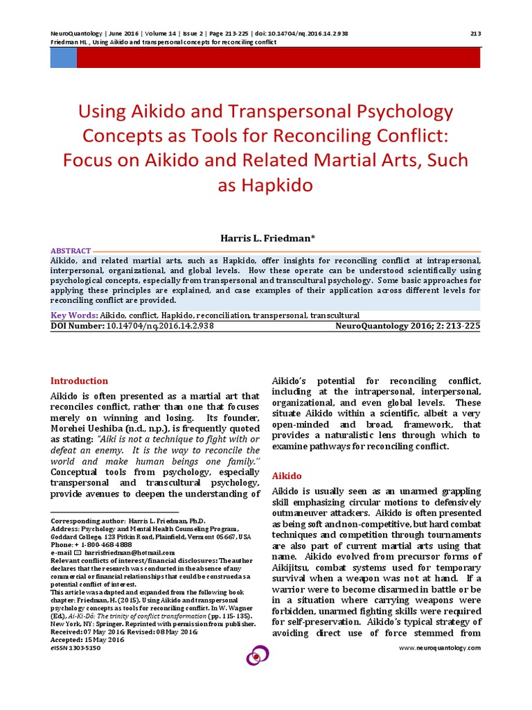 Aikido and Transpersonal Psychology for Conflict Resolution | PDF ...