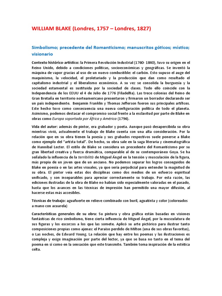 William Blake - Ficha | PDF | William Blake