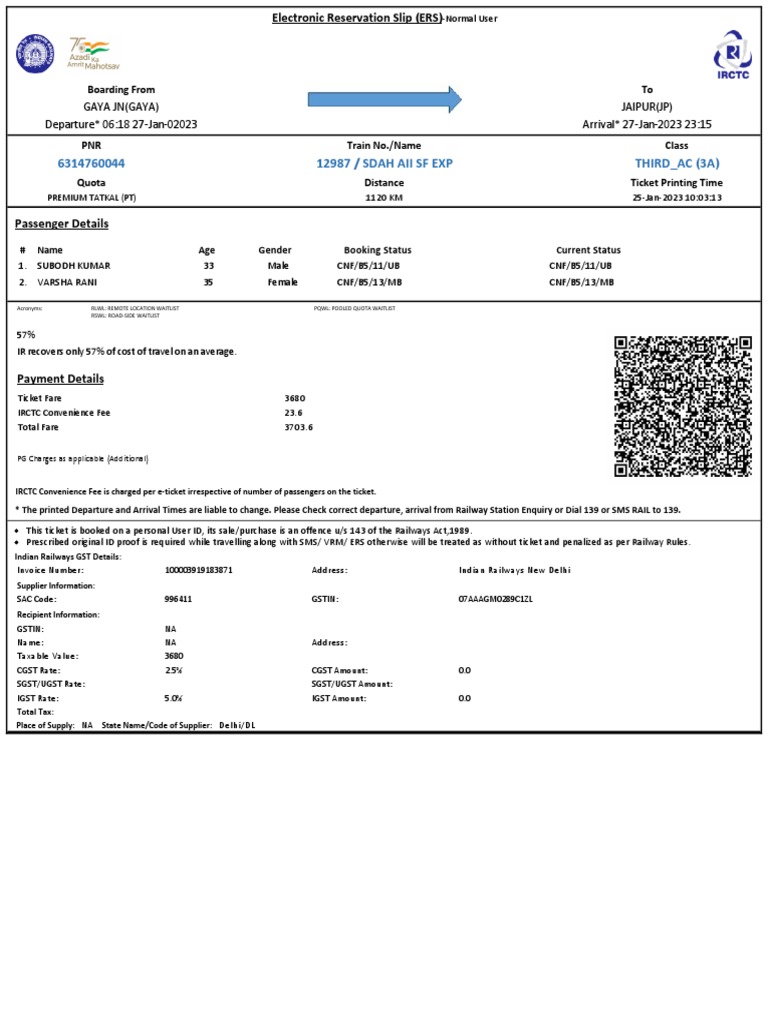 Print - GAYA JN (GAYA) - JAIPUR (JP) - 6314760044 | PDF | Transport ...
