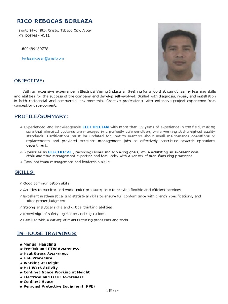 CV Rico New Update With Pic | PDF | Electrician | Electrical Wiring