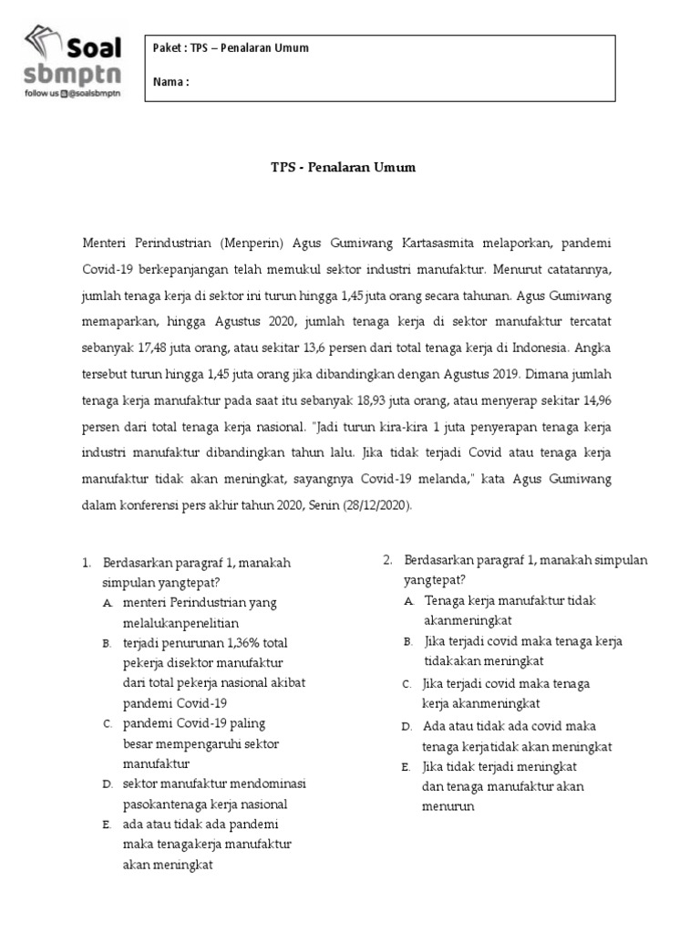 TPS - Penalaran Umum Dan Pembahasan | PDF
