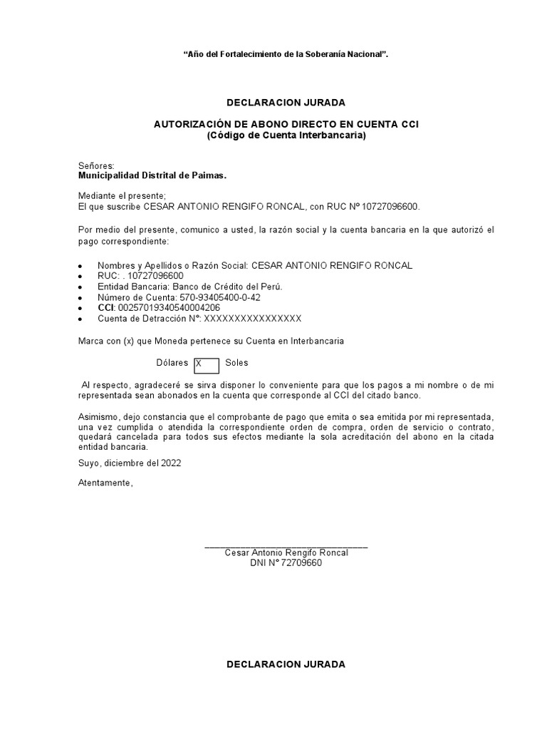 Formato de DJ Cci | PDF | Bancos | Dinero