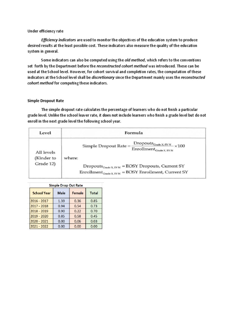 Simple Drop Out Rate Report | PDF