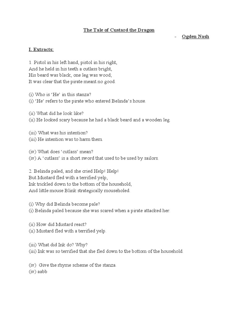 Custard the Dragon Poem Analysis | PDF