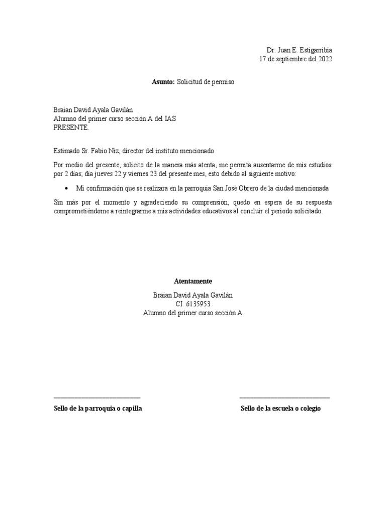 Solicitud de Permiso Escolar | PDF