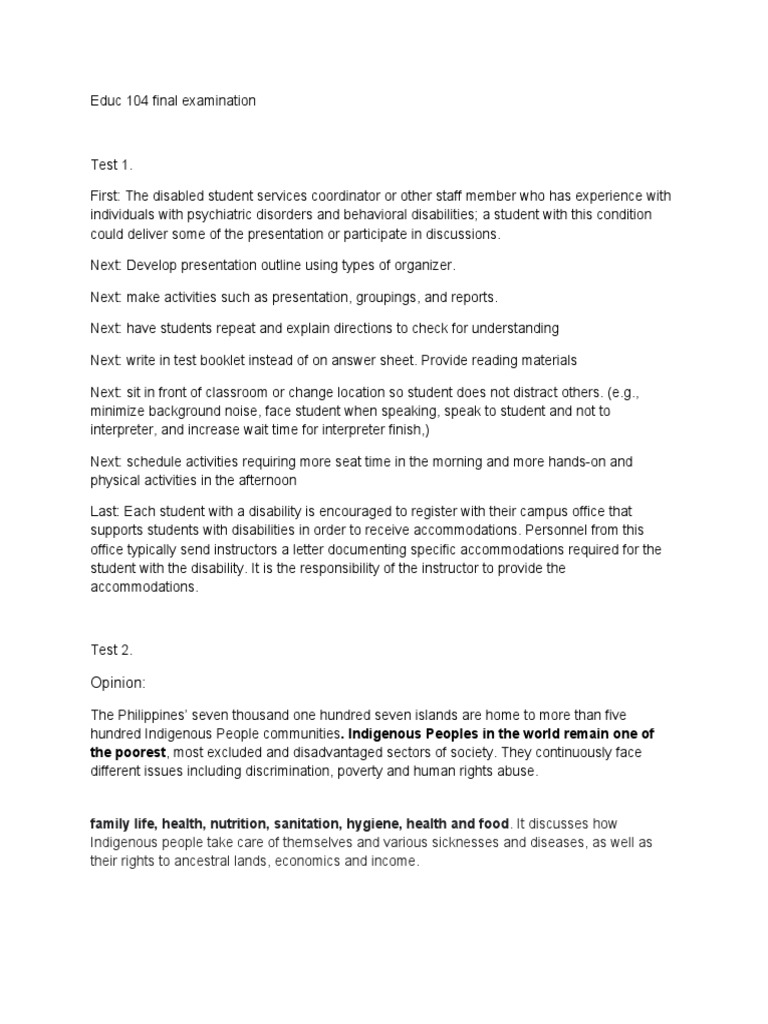 Educ 104 Final Examination | PDF | Disability | Curriculum