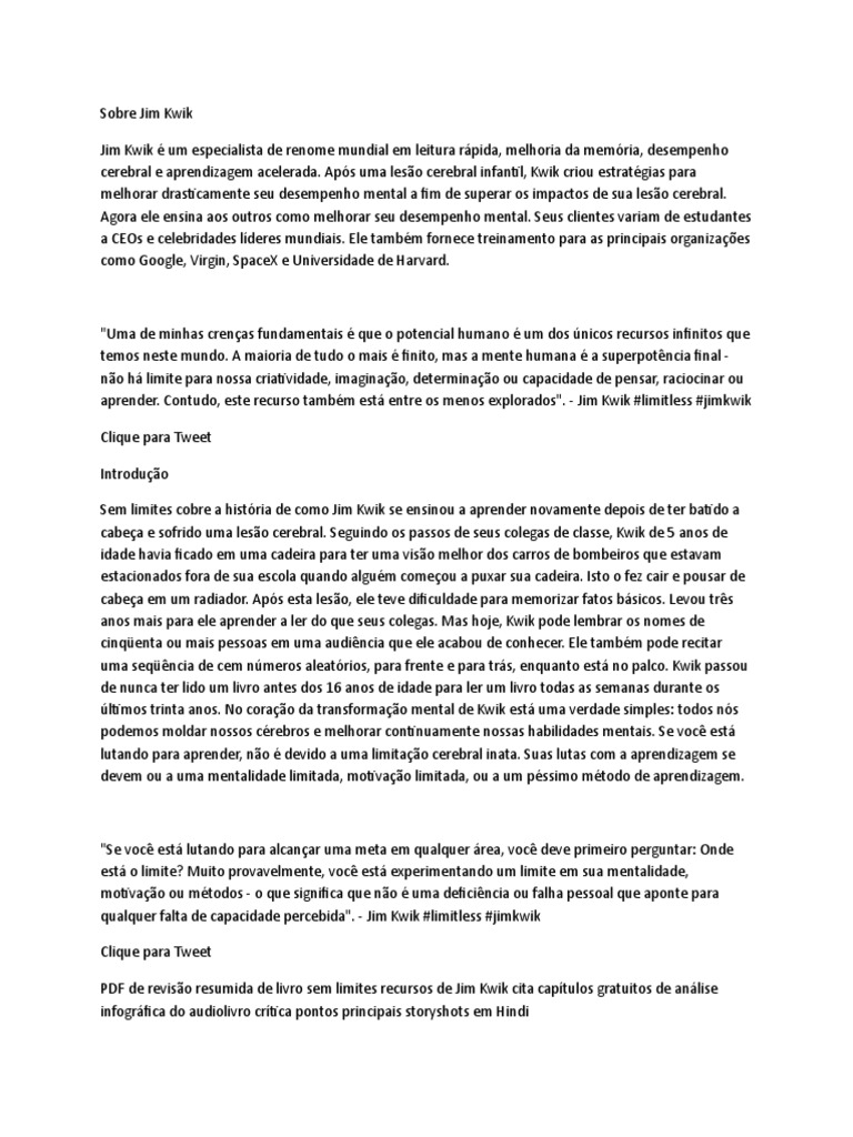 Resumo Livro Sem Limites de Jim Wick | PDF | Aprendizado | Motivacional
