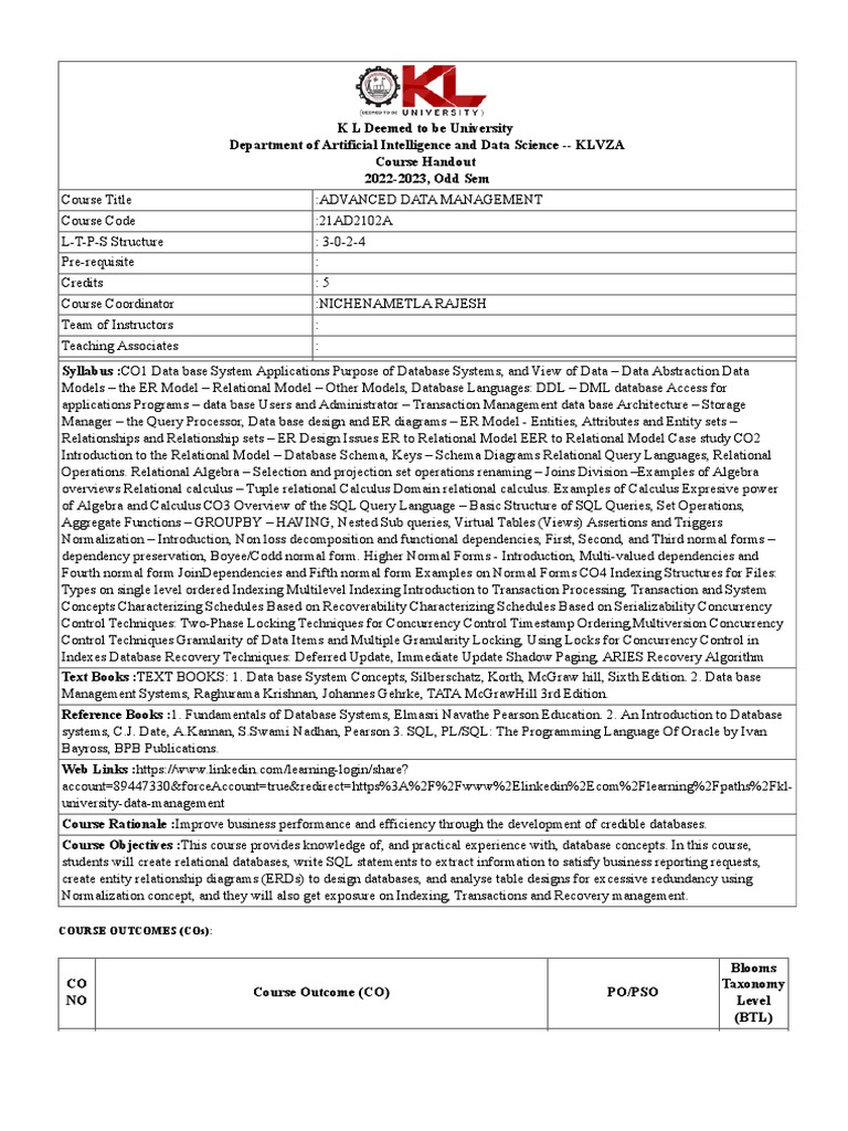 DM Handout | PDF | Relational Model | Databases