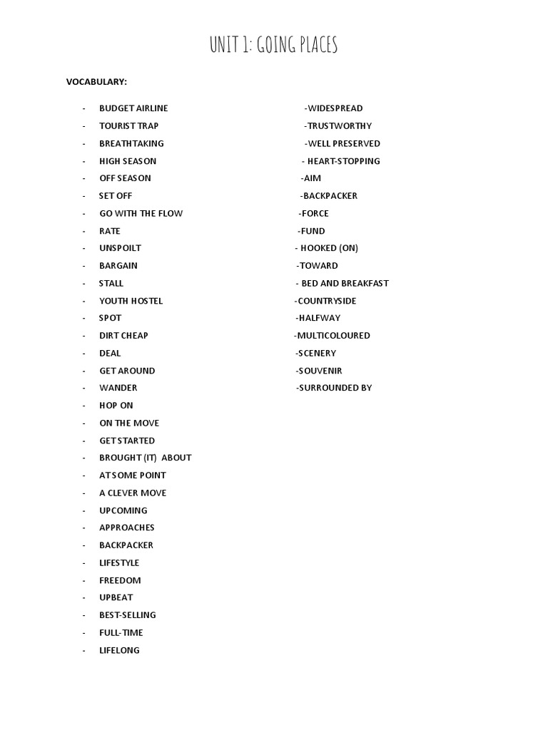 Going Places Vocabulary Guide | PDF