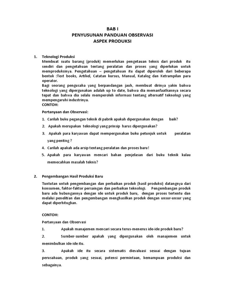 Panduan Observasi Produksi dan Manajemen | PDF | Bisnis