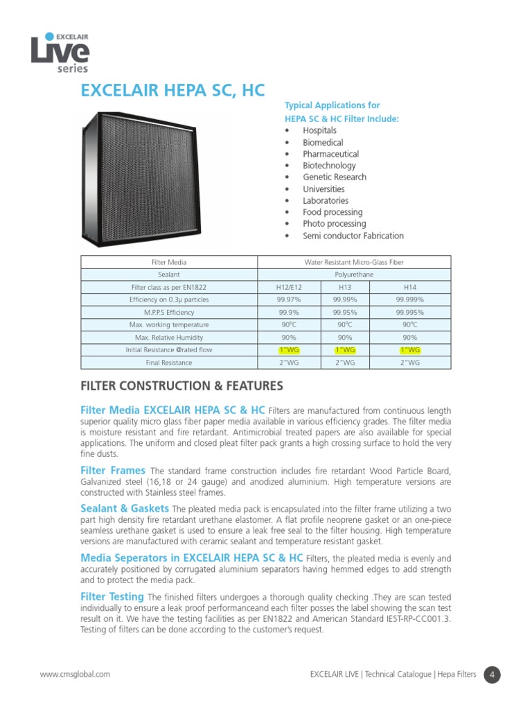 Excelair HEPA Filter Technical Guide | PDF | Polyurethane | Materials
