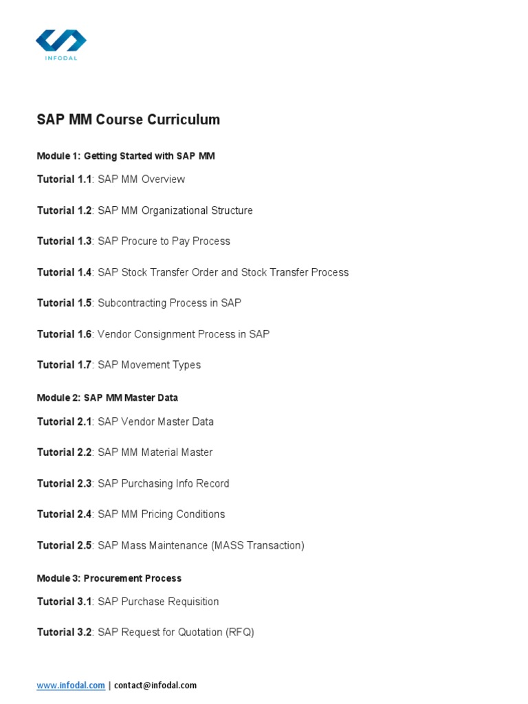 Sap MM Course Curriculum Infodal | PDF