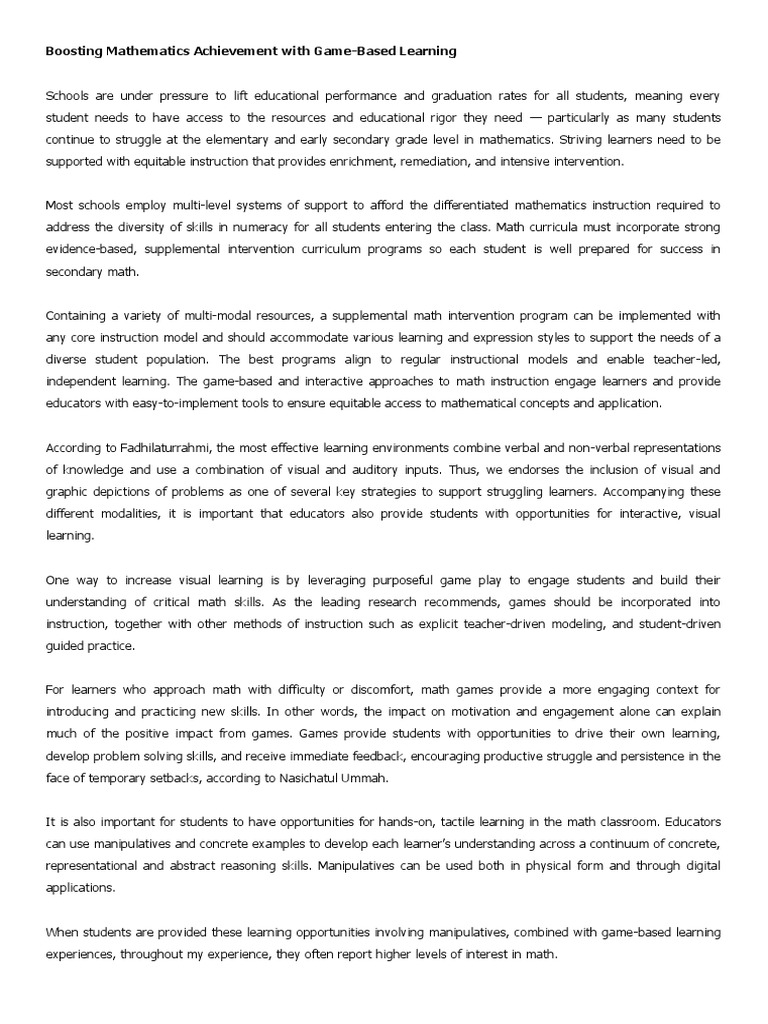 Boosting Mathematics Achievement With Game-Based Learning | PDF ...
