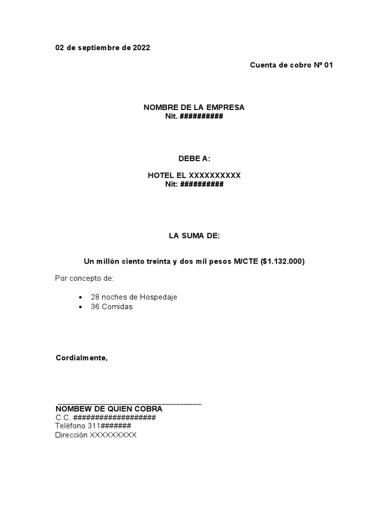 Formato de Cuenta de Cobro MODELO | PDF