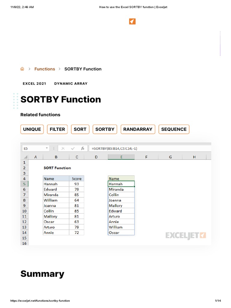 How To Use The Excel Sortby Function Exceljet Pdf Array Data Structure Microsoft Excel 2456
