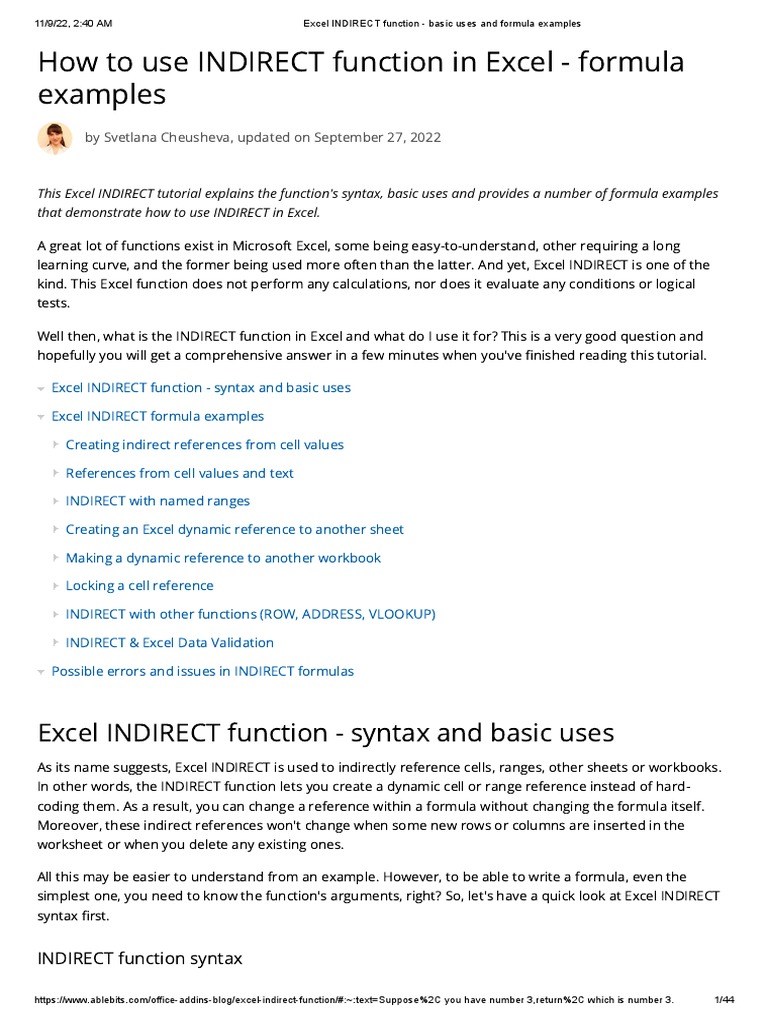 Excel INDIRECT Function - Basic Uses and Formula Examples | PDF | Microsoft Excel | Spreadsheet