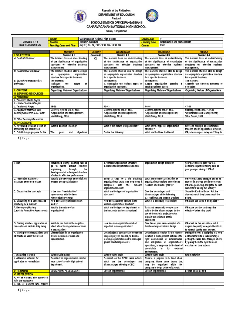 DLL W4 July Organization and Management | PDF | Organizational ...