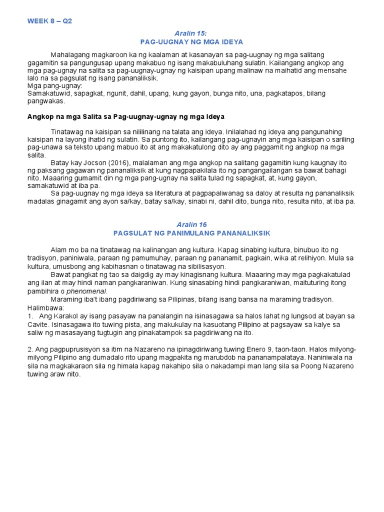 Q2 Handout Aralin 15 16 | PDF