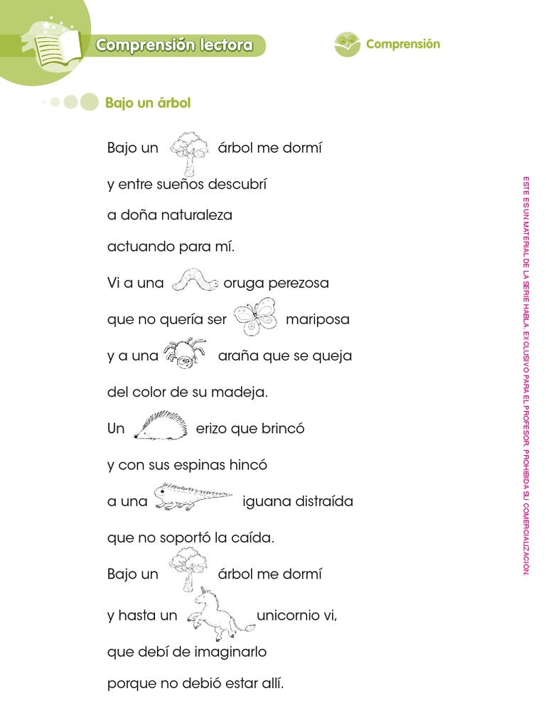 Comprensión Lectora: Bajo Un Árbol | PDF