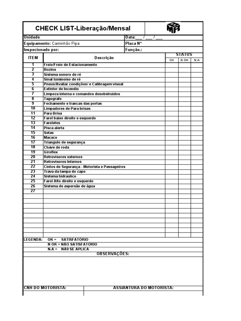 Fo-49-00 Check List - Caminhão Pipa | PDF