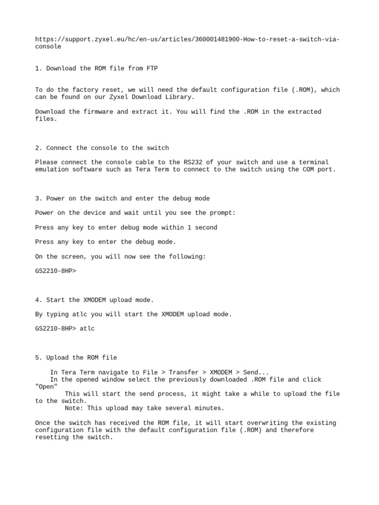 ZYXEL Factory Rest | PDF
