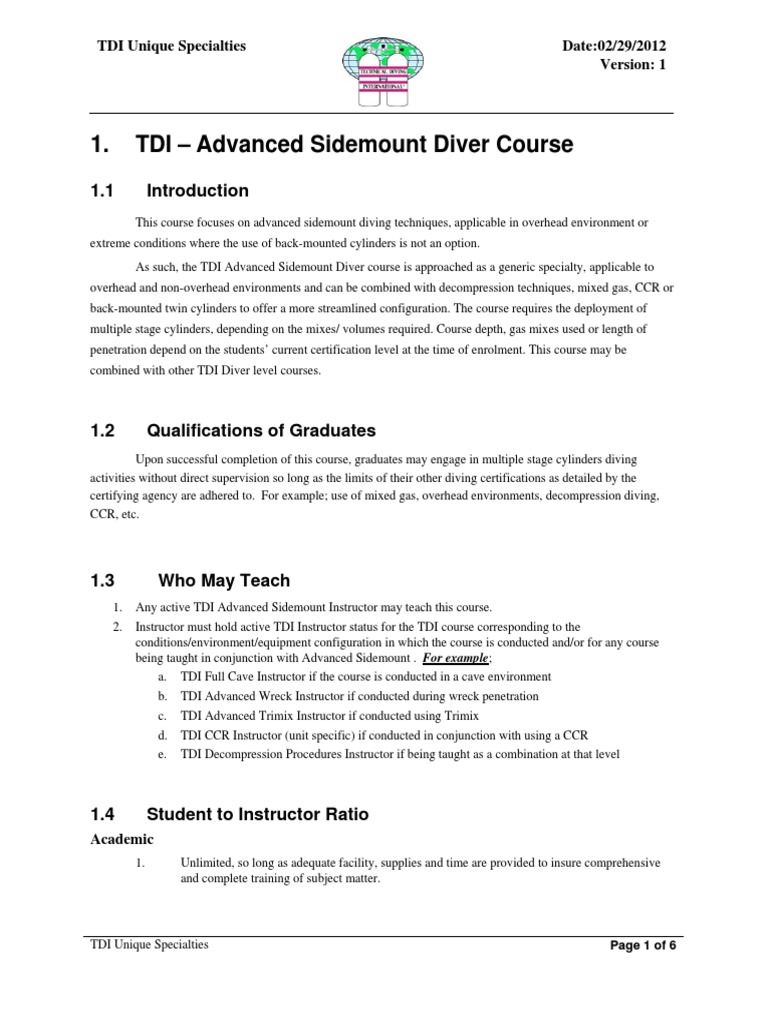 TDI Advanced Sidemount | PDF | Scuba Diving | Underwater Diving