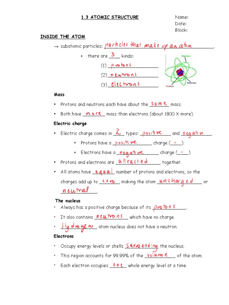 1.3 Atomic Structure Notes Key | PDF | Science & Mathematics