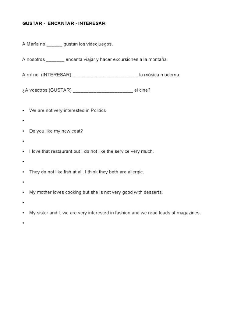 Gustar Encantar Interesar A1 | PDF