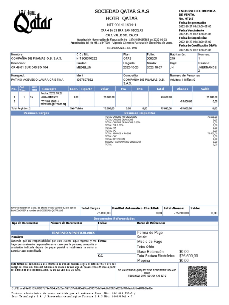 Factura hotelera alojamiento | PDF | Industrias de servicio | Servicios ...