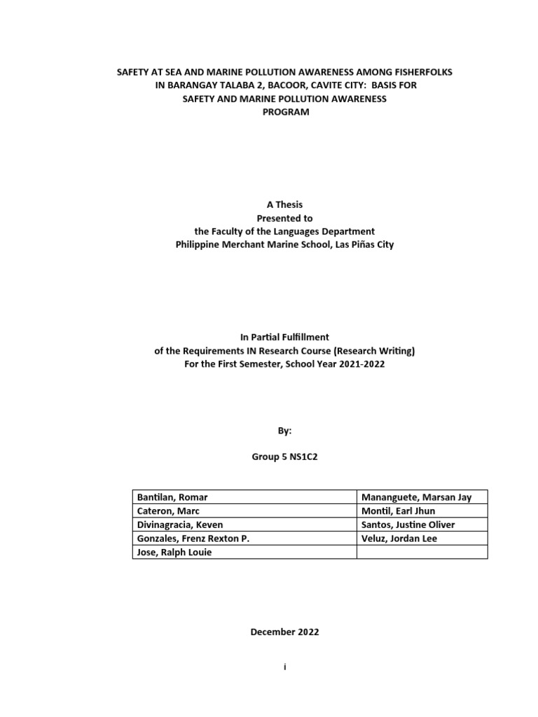 FINAL MANUSCRIPT Group 5 NS1C2 | PDF | Survey Methodology | Sea