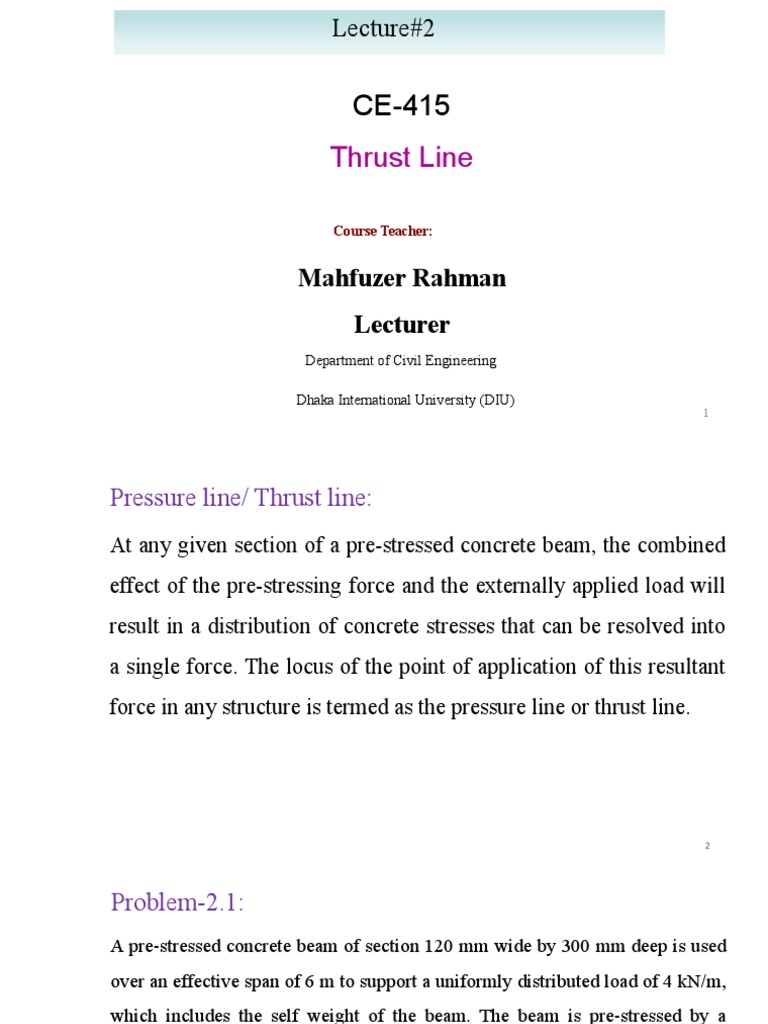 Thrust Line & Pressure Line Explanation | PDF | Beam (Structure) | Thrust