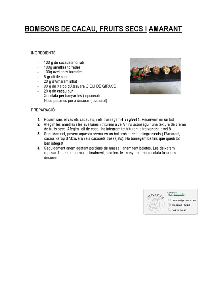 Bombons de Cacau, Fruits Secs I Amarant | PDF